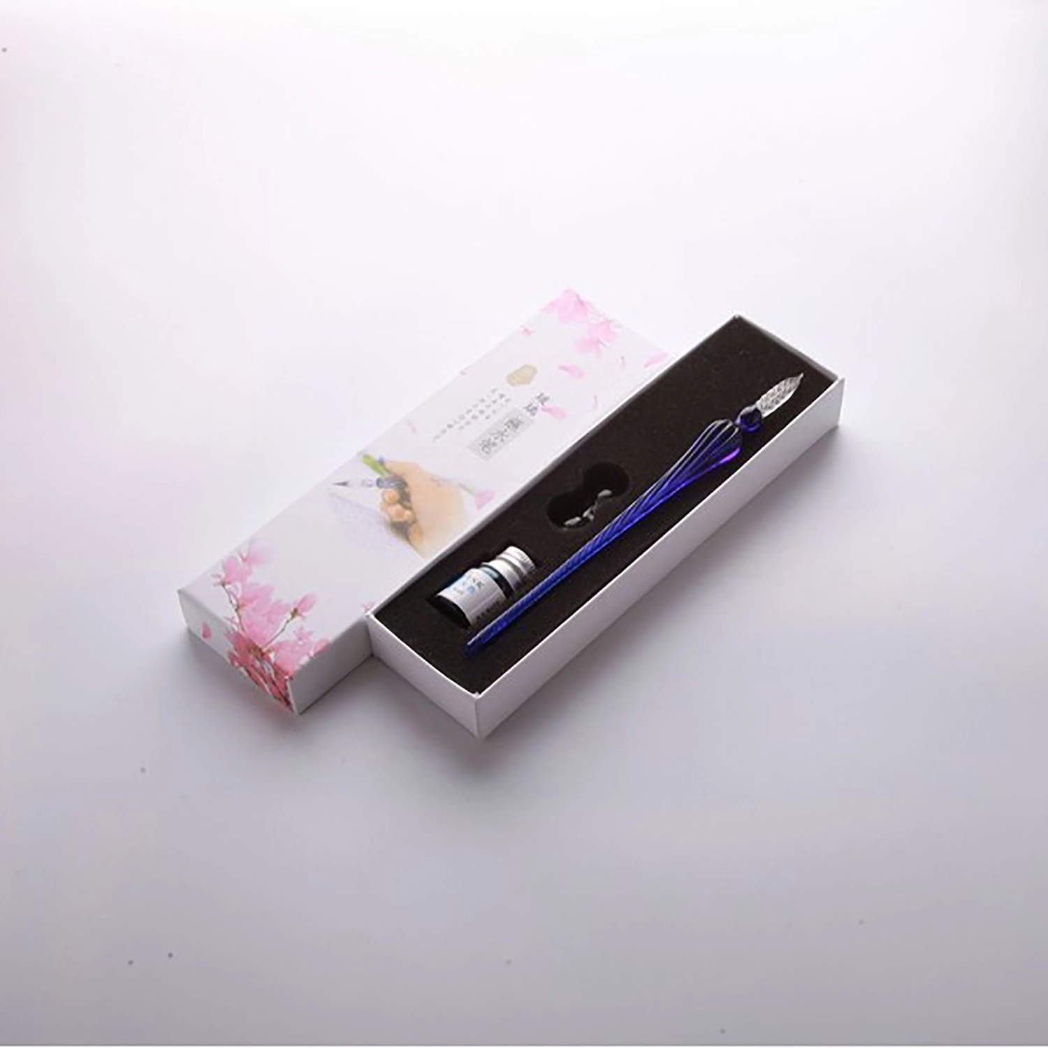 Khata Khori | Dark Blue Calligraphy Glass Fountain Pen Set