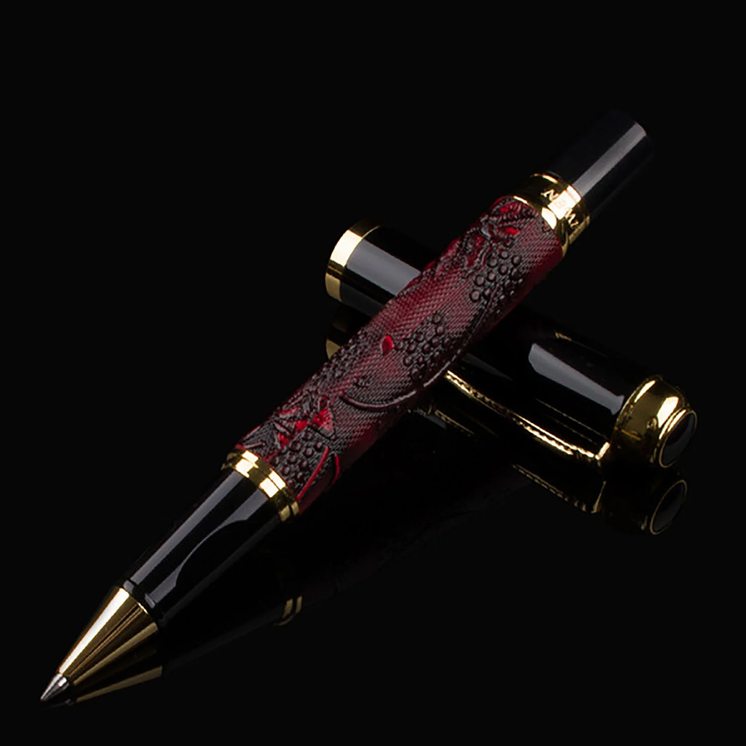 Khata Khori | Exquisitely Red Embossed Leather Grain Metal Ballpoint Pen